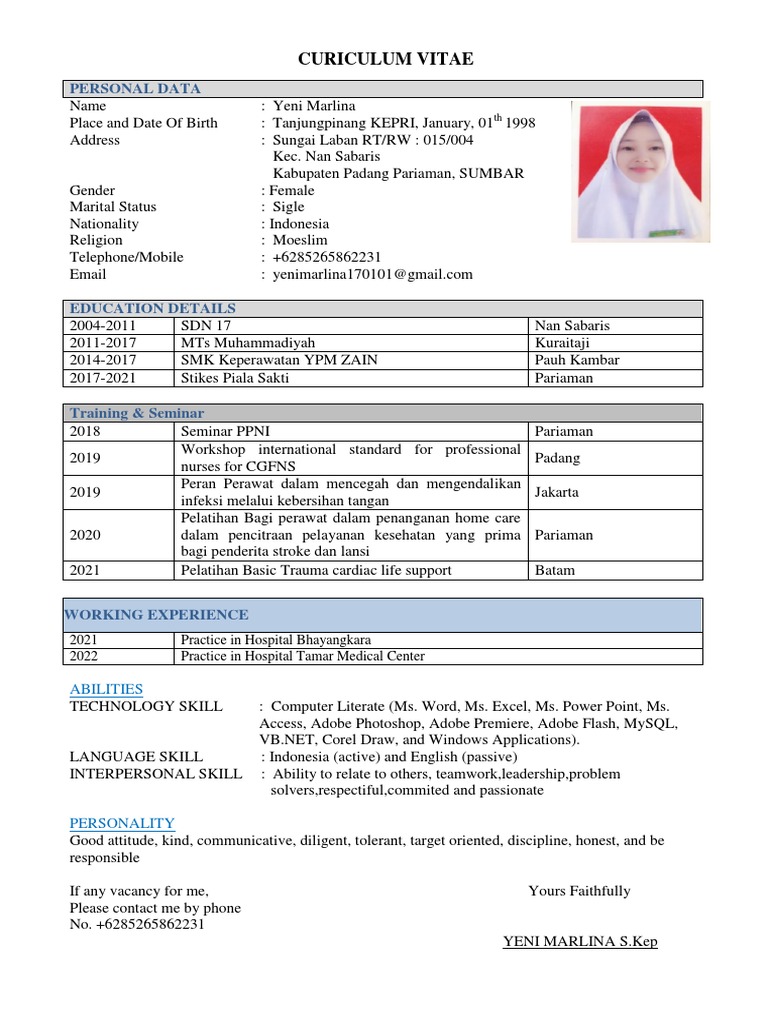 Curiculum Vitae Yeni Marlina | PDF | Computing | Computing And Information Technology