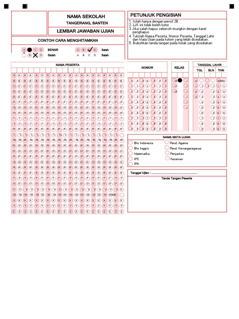 Contoh LJK UJIAN TRYOUT | PDF
