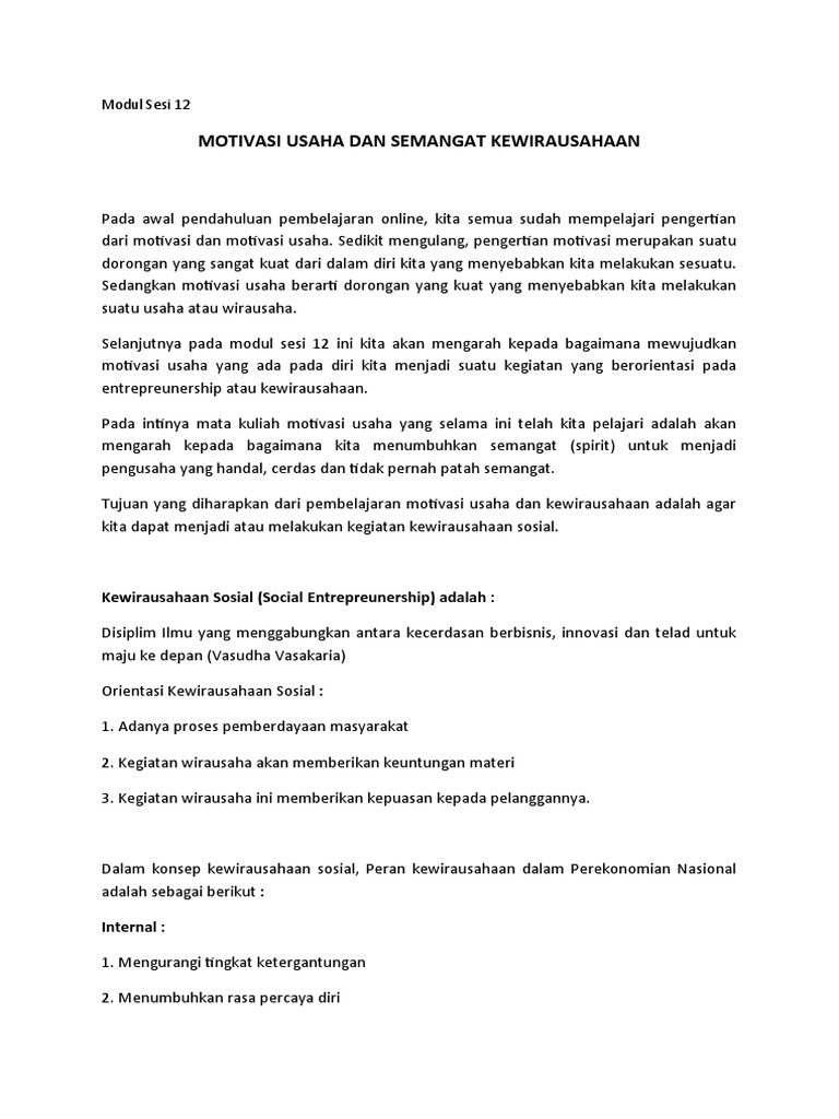 Modul 12 Motivasi Usaha | PDF | Bisnis