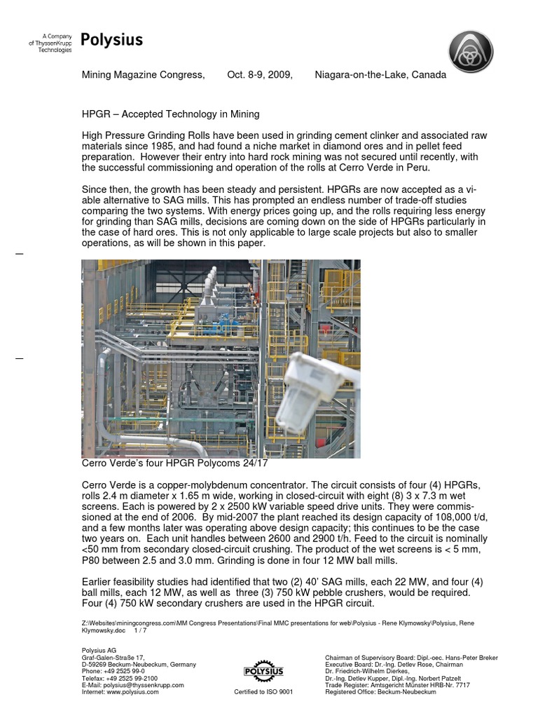 HPGR Polysius | PDF | Mill (Grinding) | Industrial Processes