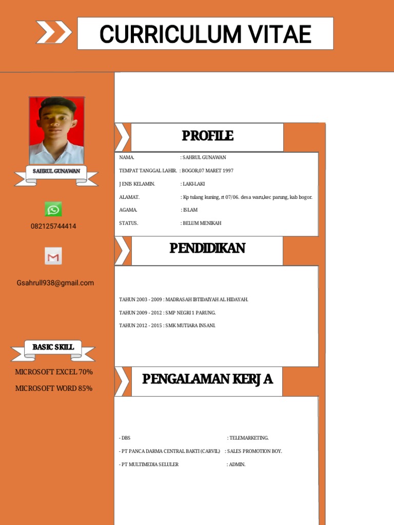 CV Sahrul Gunawan: Pendidikan & Pengalaman | PDF