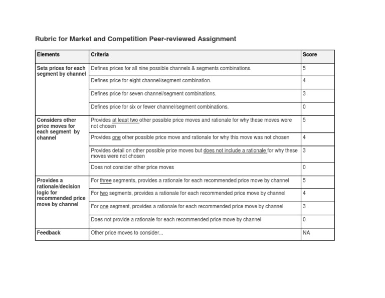 Rubric For Market and Competition Assignment | PDF
