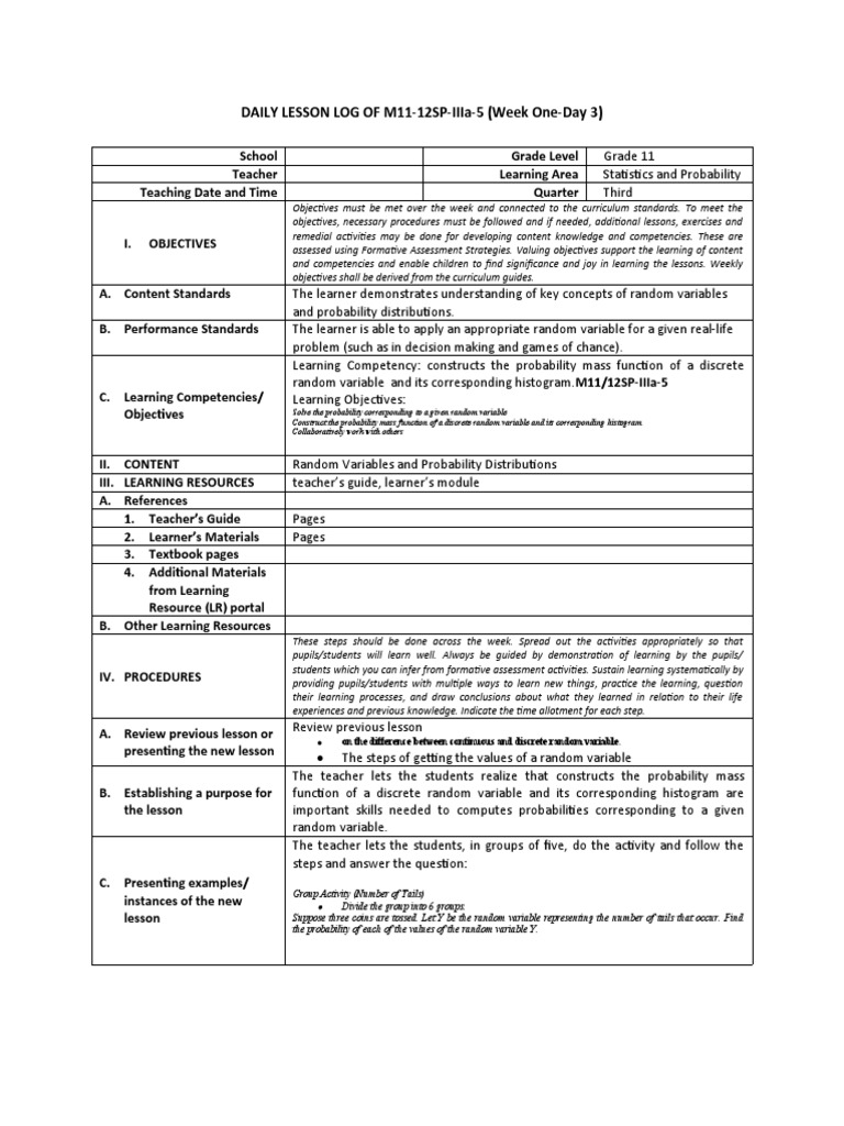 Probability Mass Function Lesson Plan | PDF | Random Variable ...