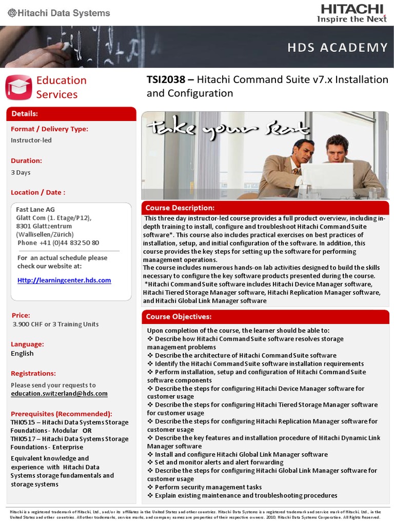Education Services: TSI2038 - Hitachi Command Suite v7.x Installation | PDF | Trademark | Software