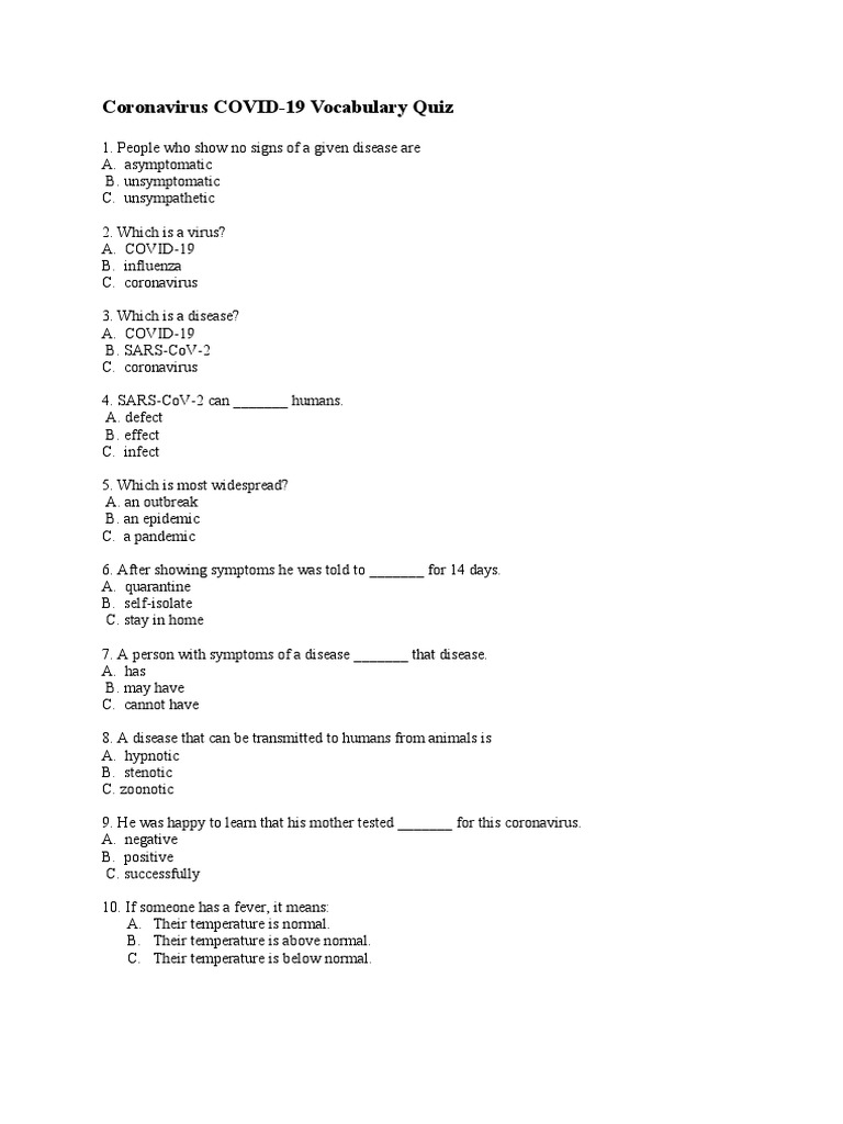 Coronavirus Vocabulary Quiz | PDF | Science & Mathematics