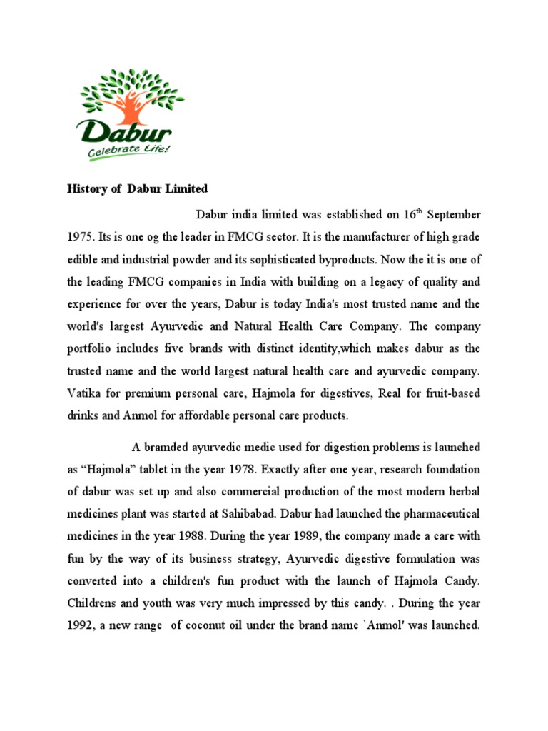 History of Dabur Limited | PDF | Ayurveda | Chocolate
