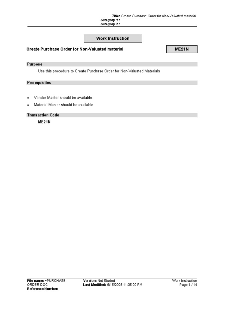 Purchase Order For Non-Valuated Material | PDF | Double Click | Computing