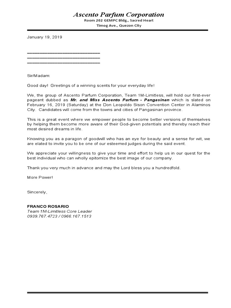 Ascento Pageant Judges Invitation | PDF