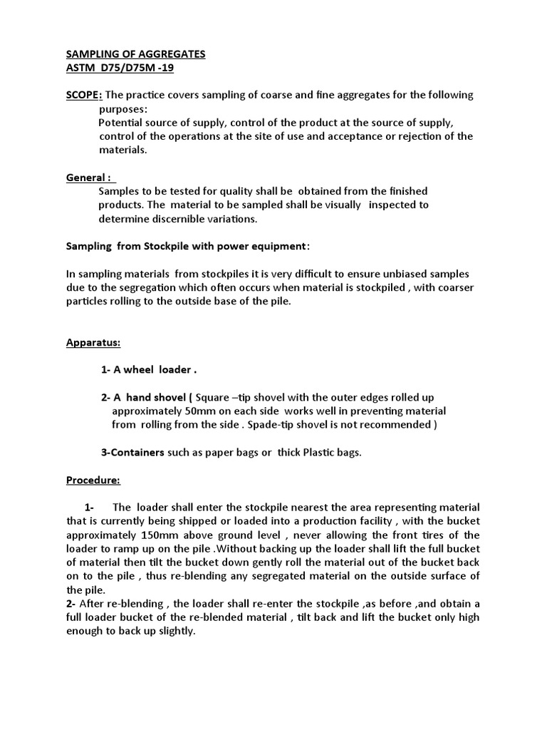 PR-020-Sampling of Aggregates - ASTM D75-2019 | PDF | Loader (Equipment ...