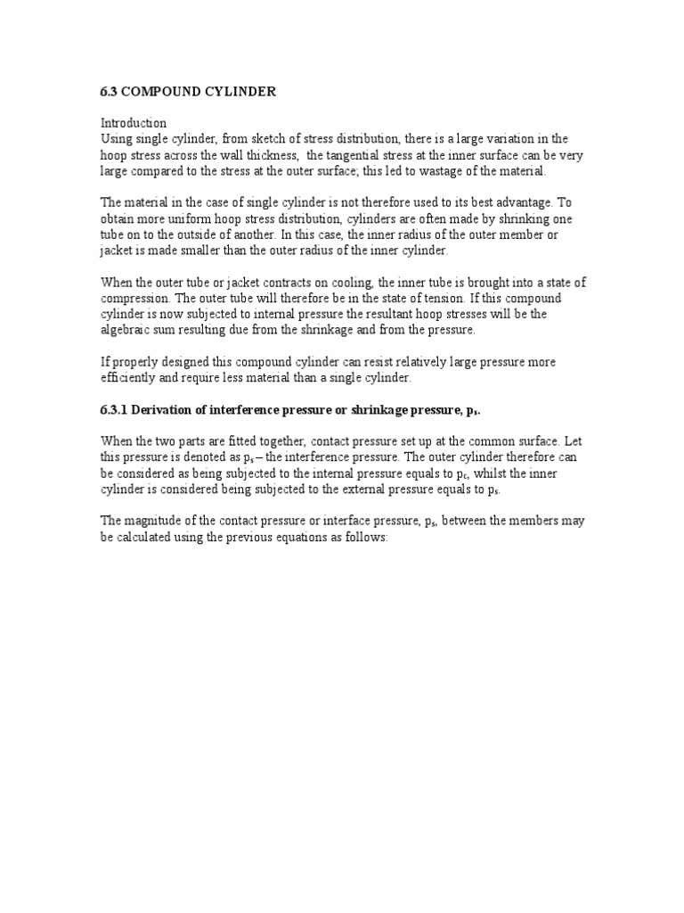 4.2 Compound Cylinder | PDF | Stress (Mechanics) | Pressure