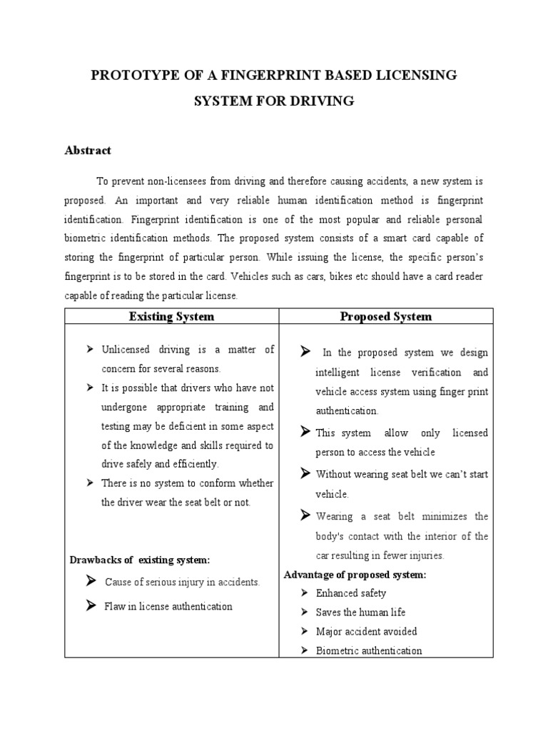 Prototype of A Fingerprint Based Licensing System For Driving | PDF | Fingerprint | Authentication