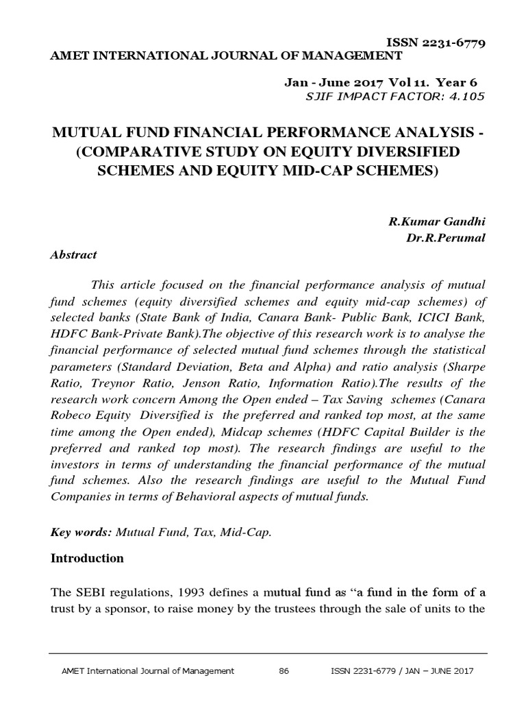 Mutual Fund Financial Performance Analysis - (Comparative Study On ...