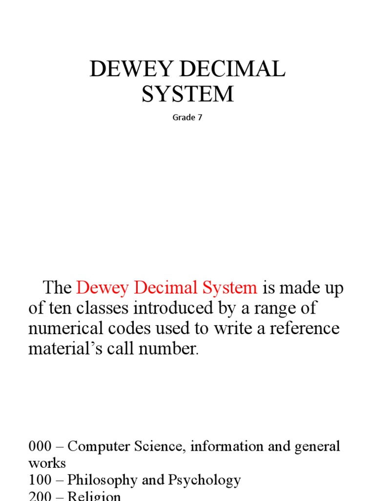 Dewey Decimal System: Grade 7 | PDF