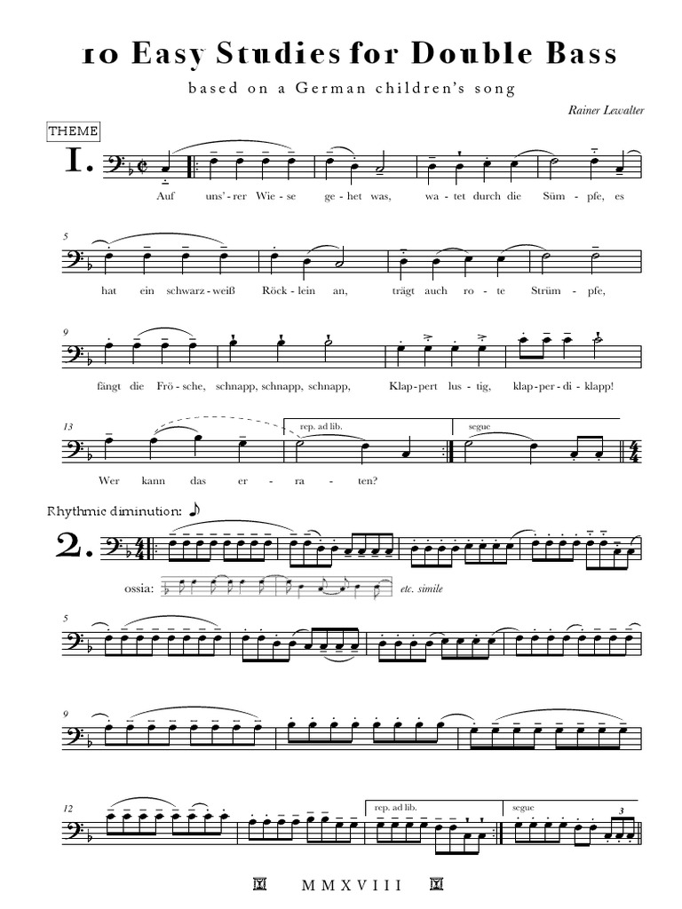 10 Easy Studies For Double Bass: Based On A German Children's Song ...