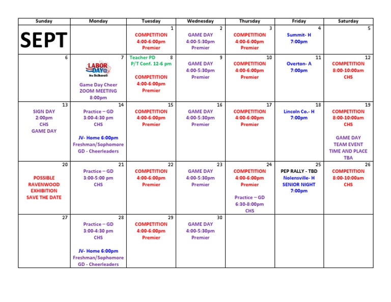 2020-21 September Cheer Calendar | PDF | Sports