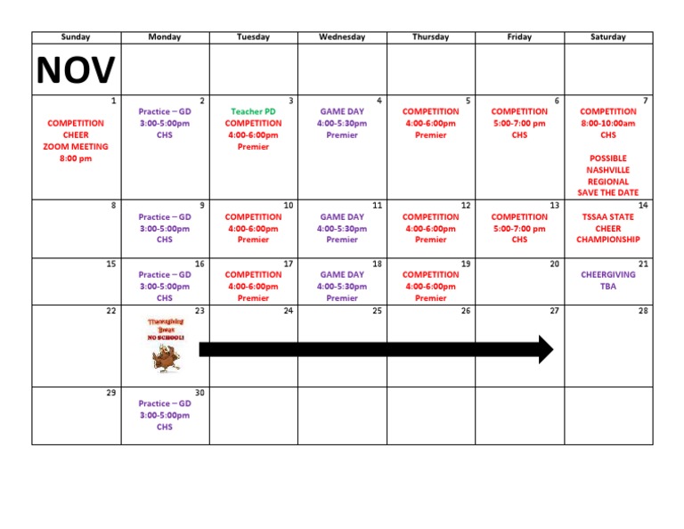 2020-21 November Cheer Calendar | PDF | Sports