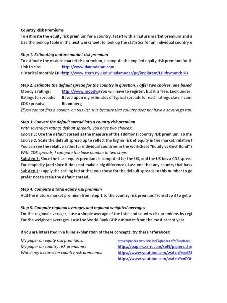 Country Risk Premiums Overview | PDF | Credit Rating | Bonds (Finance)