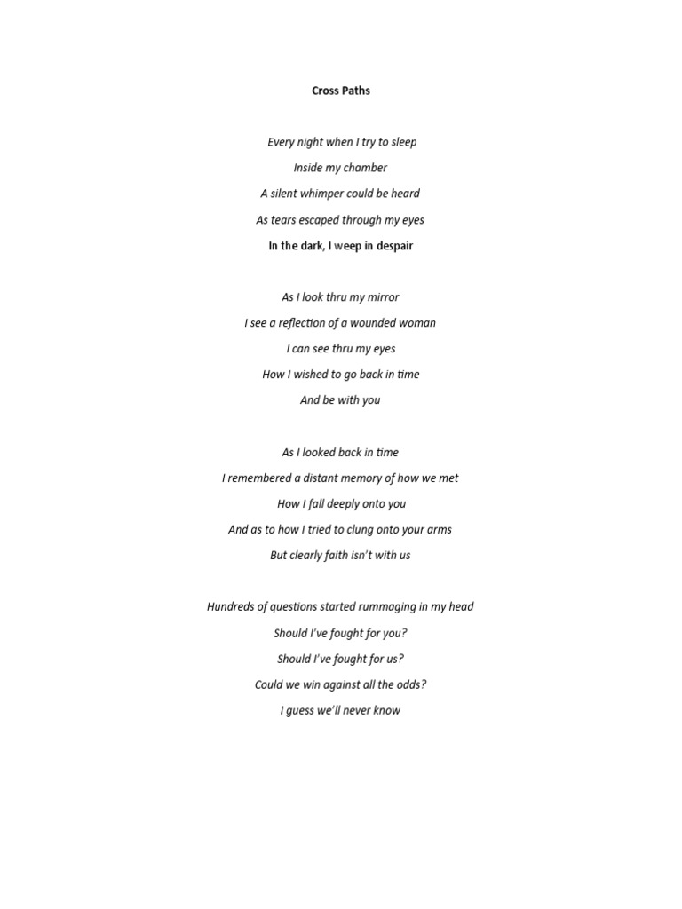 Cross Paths Poem Number I Dunno | PDF