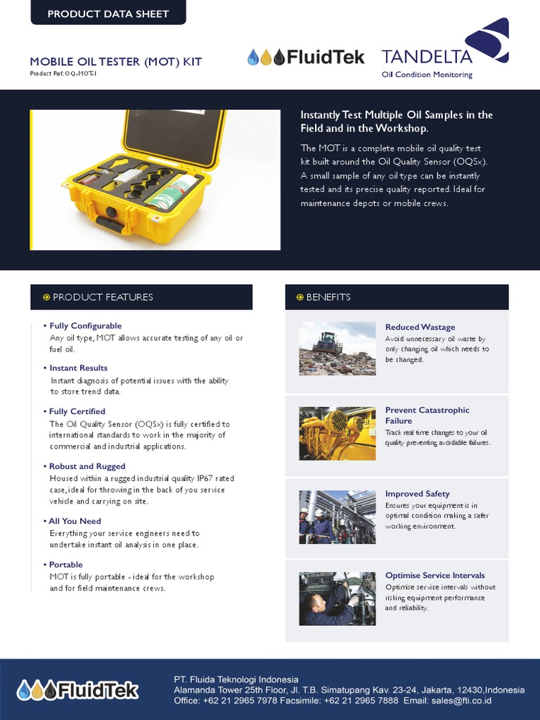 Product Sheet - Mobile Oil Tester (MOT) Kit | PDF | Reliability ...
