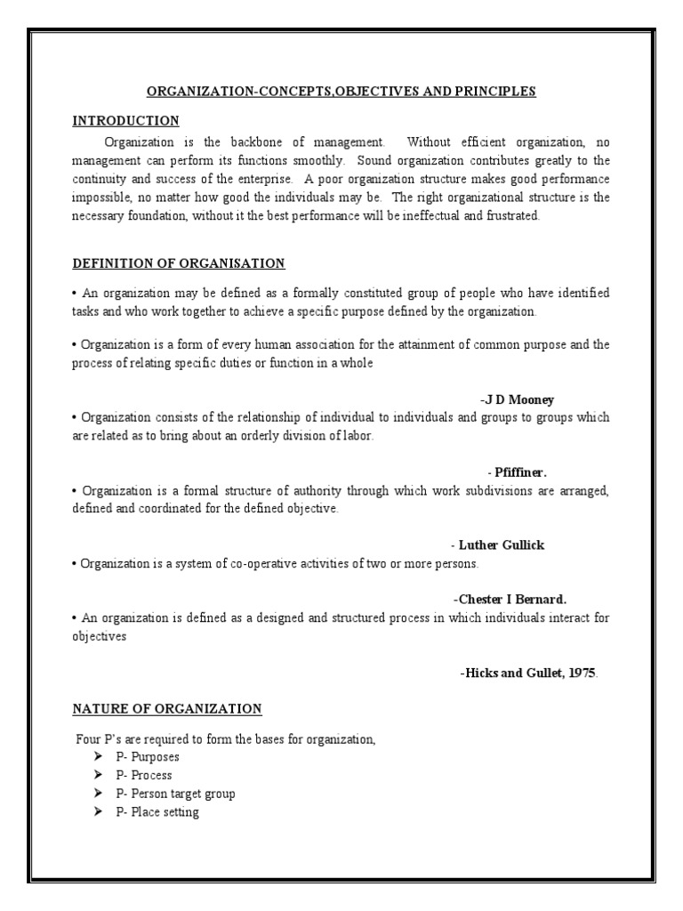 Organization-Concepts, Objectives and Principles | PDF | Goal ...
