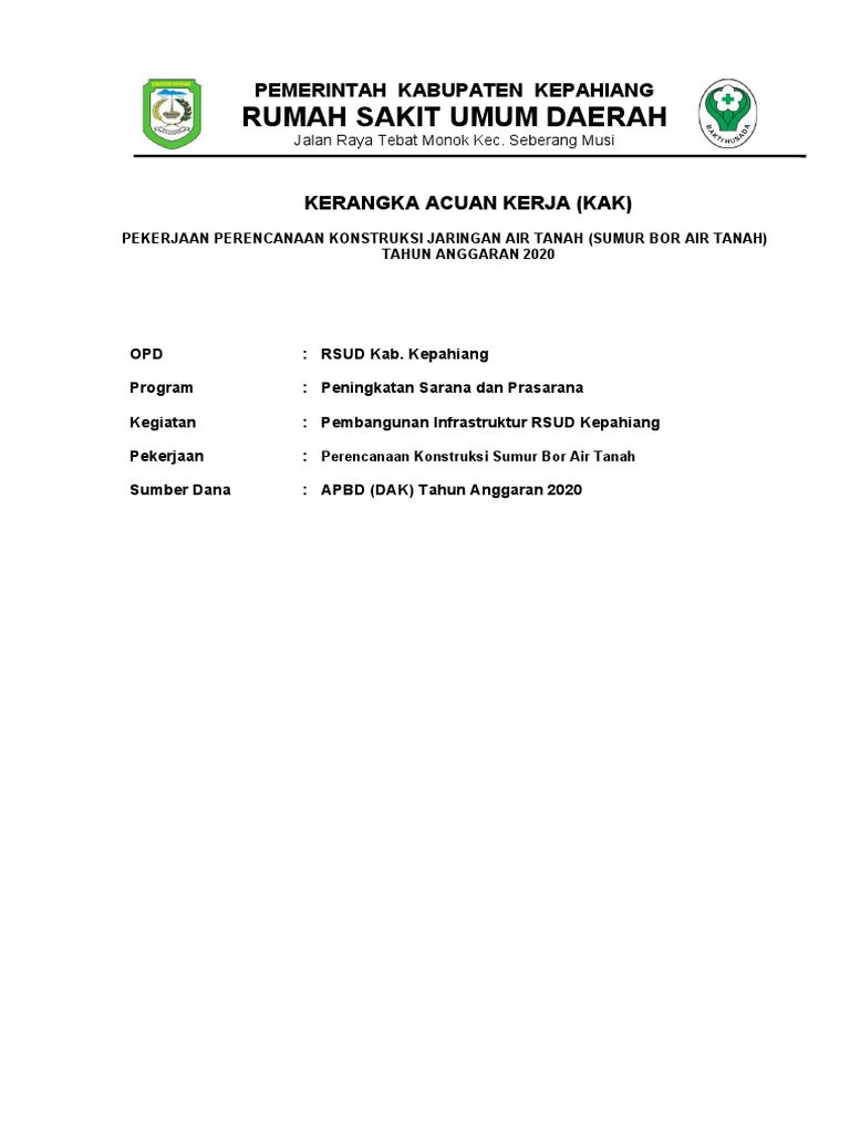 KAK Rencana Sumur BOR RSUD KPH | PDF