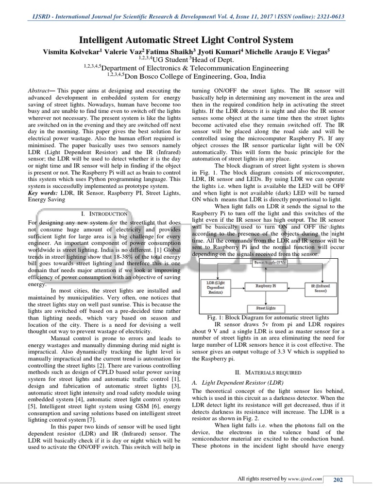 Intelligent Automatic Street Light Contr | PDF | Infrared | Street Light