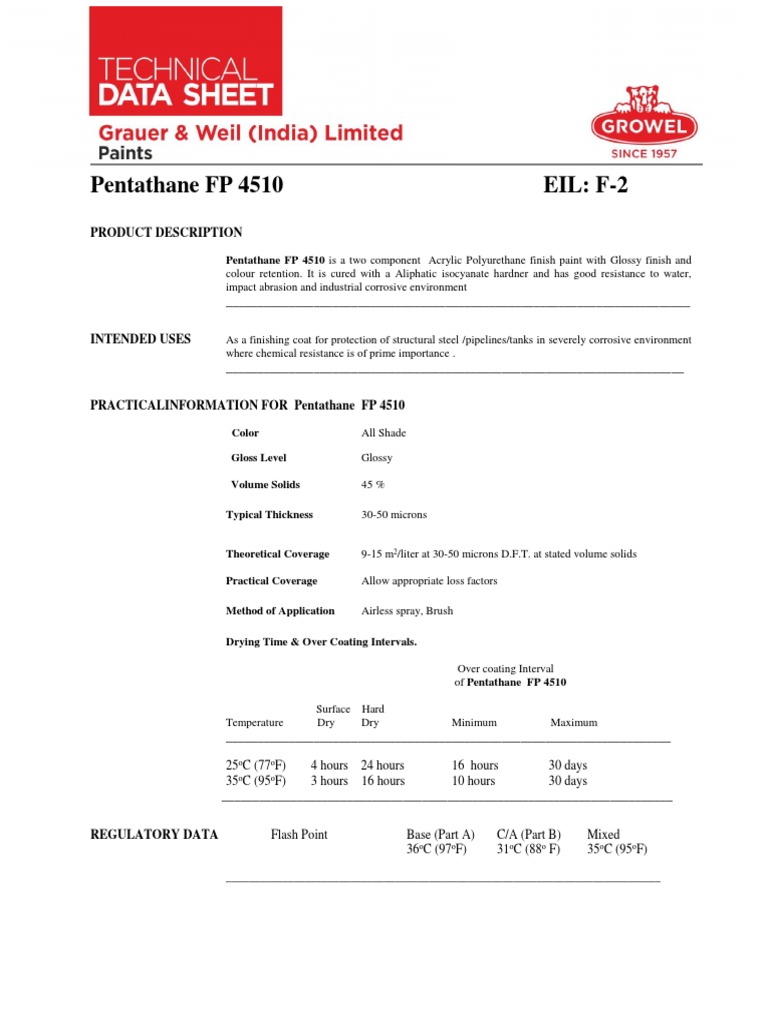 Pentathane 4510 - F2 EIL PDF | PDF | Paint | Materials