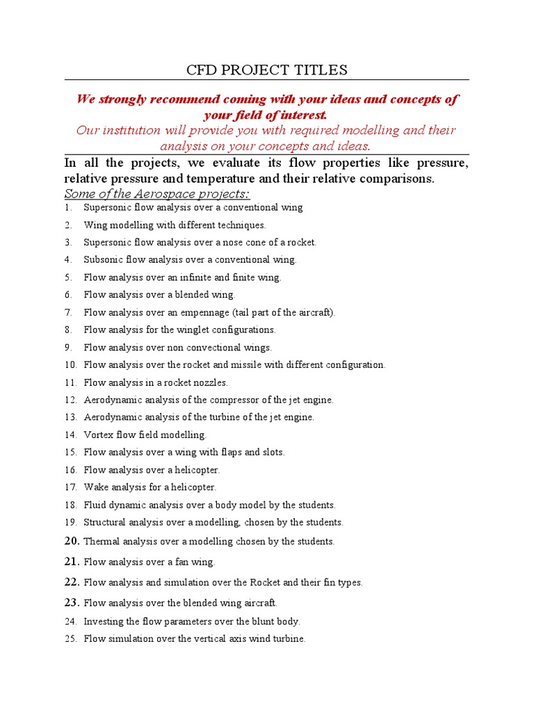 CFD Project Ideas for Aerospace & Mechanical | PDF
