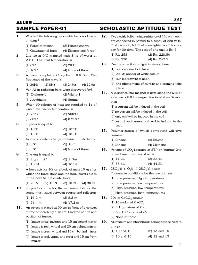 Allen NTSE Statewise Sample Paper With Solution-34 | PDF | Circle ...