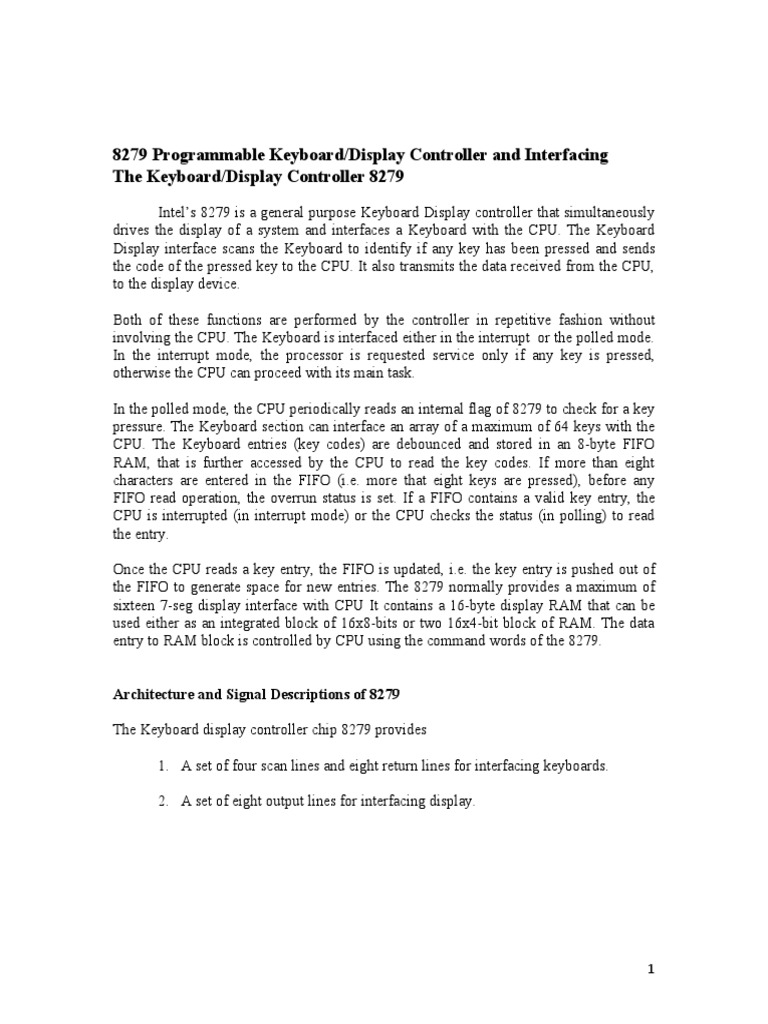 8279 Programmable Keyboard/Display Controller and Interfacing The ...