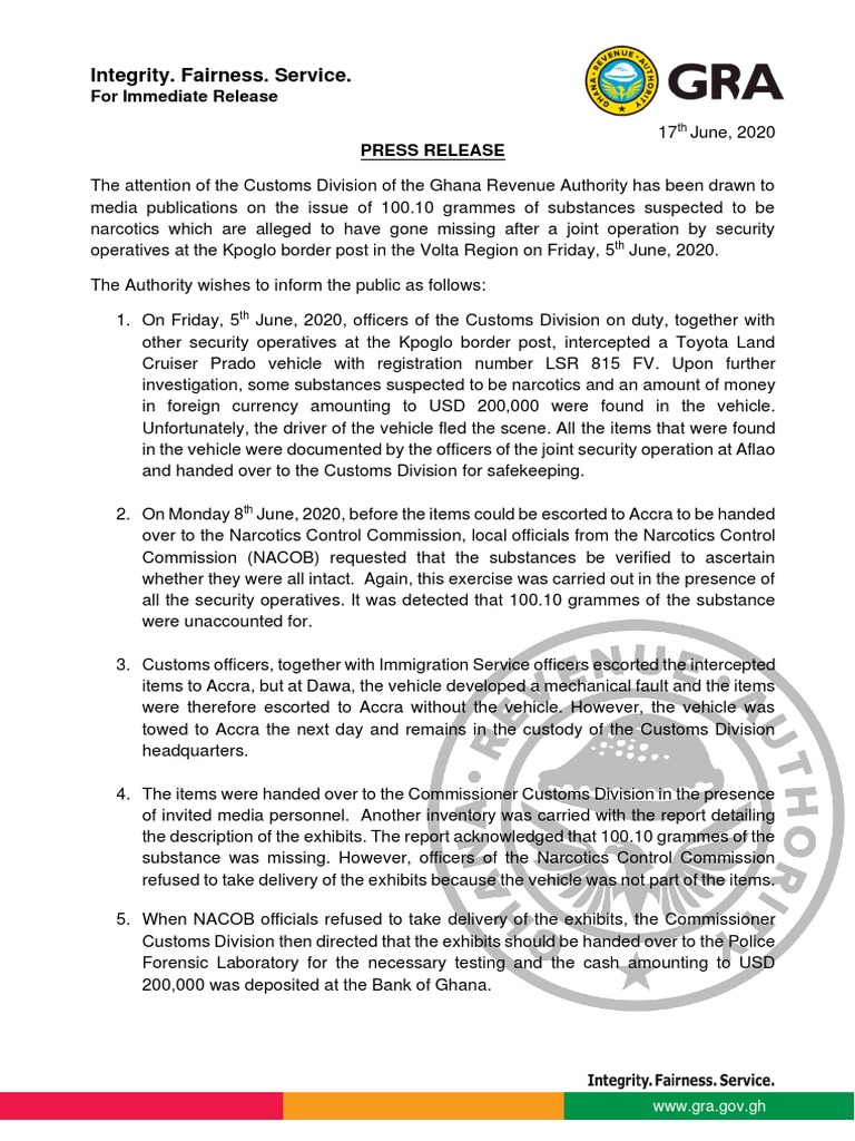 RELEASE - Customs Release - 17 June 2020 | PDF | Customs | Police