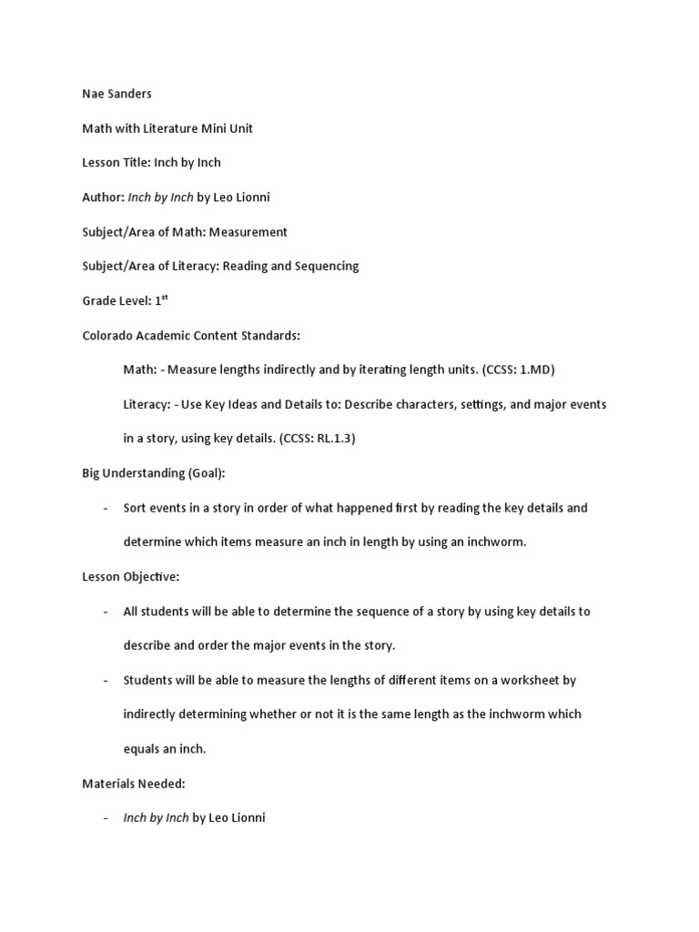 Math With Literature Mini Unit | PDF | Teaching | Behavior Modification