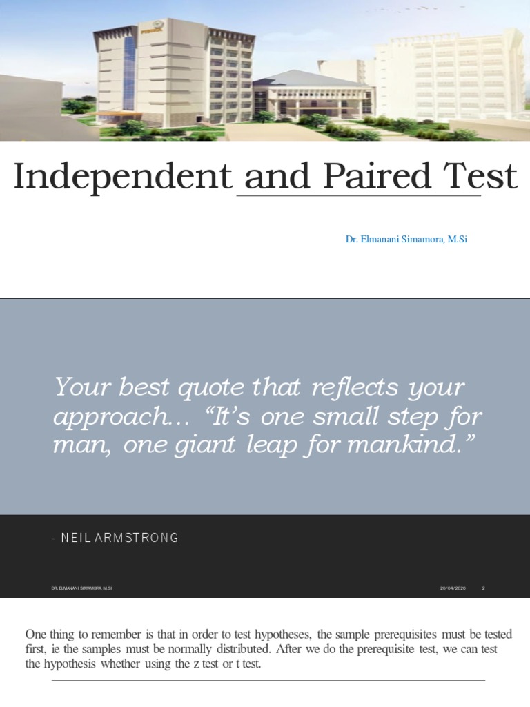 Independent and Paired Test: Dr. Elmanani Simamora, M.Si | PDF ...