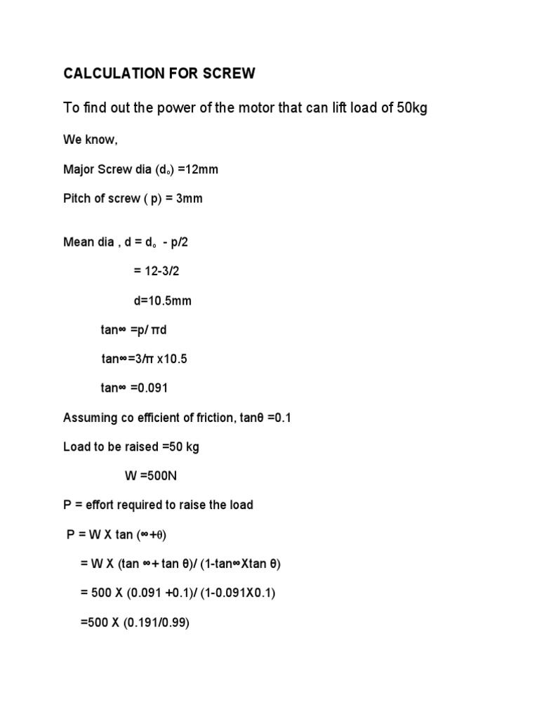 Calculation For Screw | PDF
