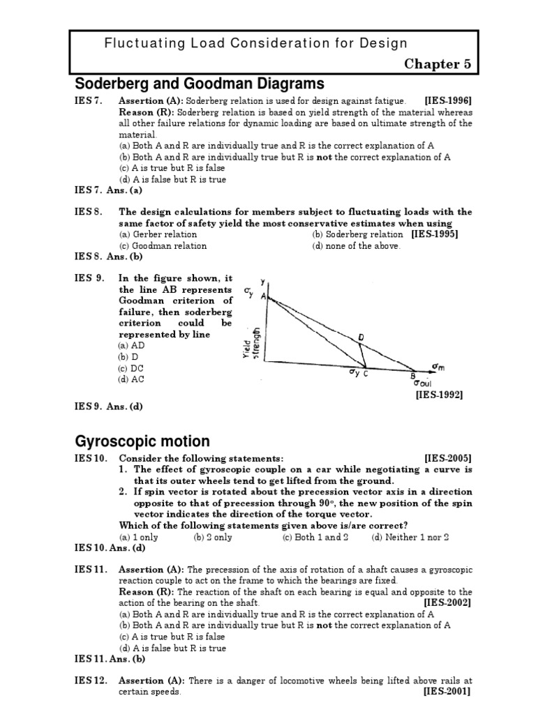 Soderberg and Goodman Diagrams: Fluctuating Load Consideration For Design | PDF | Rotation ...