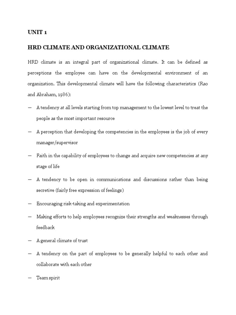 Unit 1 HRD Climate and Organizational Climate | PDF | Lecture ...