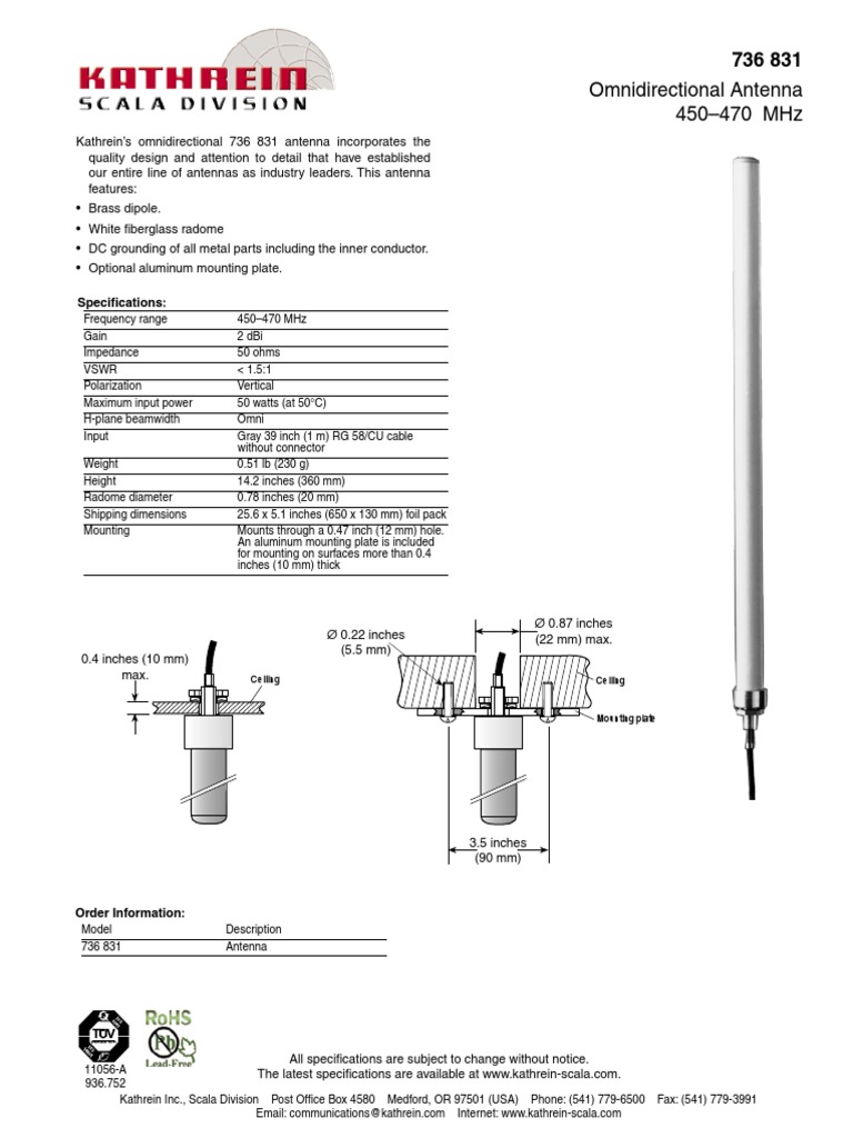 Omnidirectional Antenna 450-470 MHZ: Specifications | PDF | Antenna ...