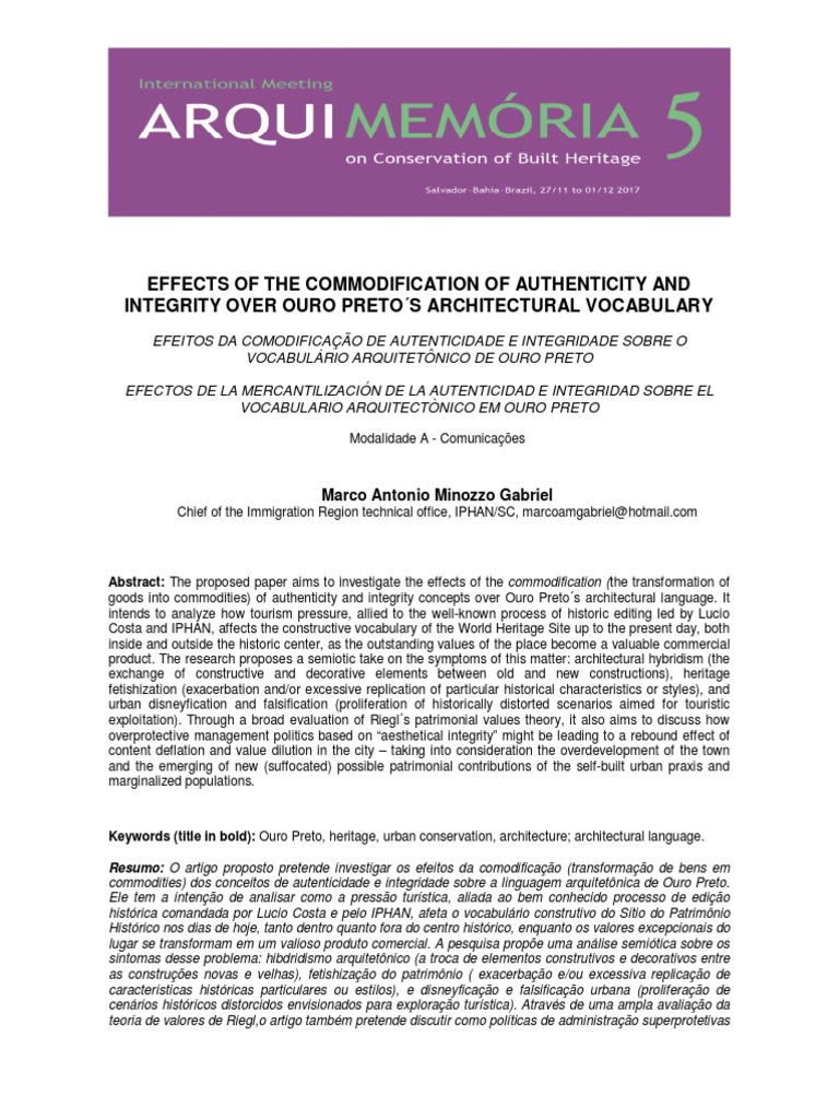 Effects of The Commodification of Authenticity and Integrity Over Ouro ...