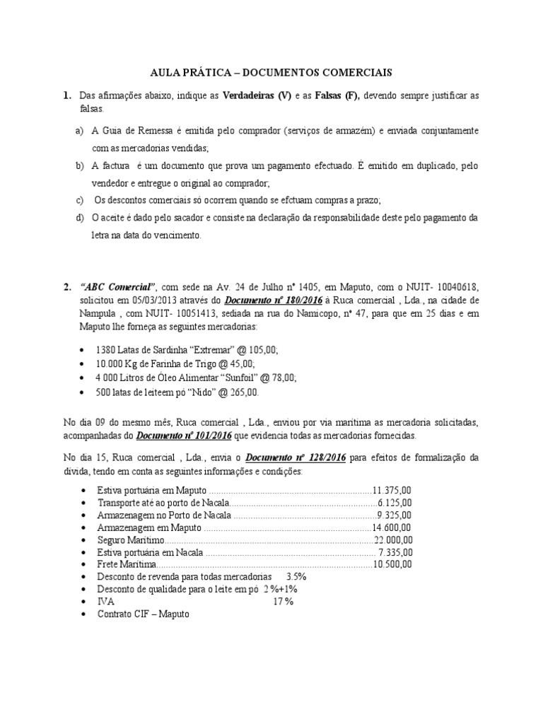 Aula Pratica - Documentos Comerciais Modulo 15.08.2016 | PDF | Porta ...