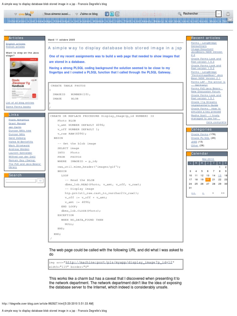 A Simple Way To Display Database Blob Stored Image in A JSP - Francois Degre | PDF | Java Server ...
