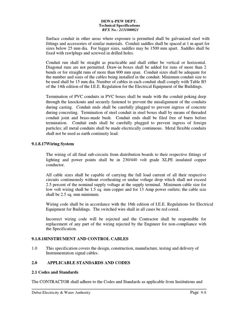 DEWA Cable Specifications and Standards | PDF | Electrical Wiring ...