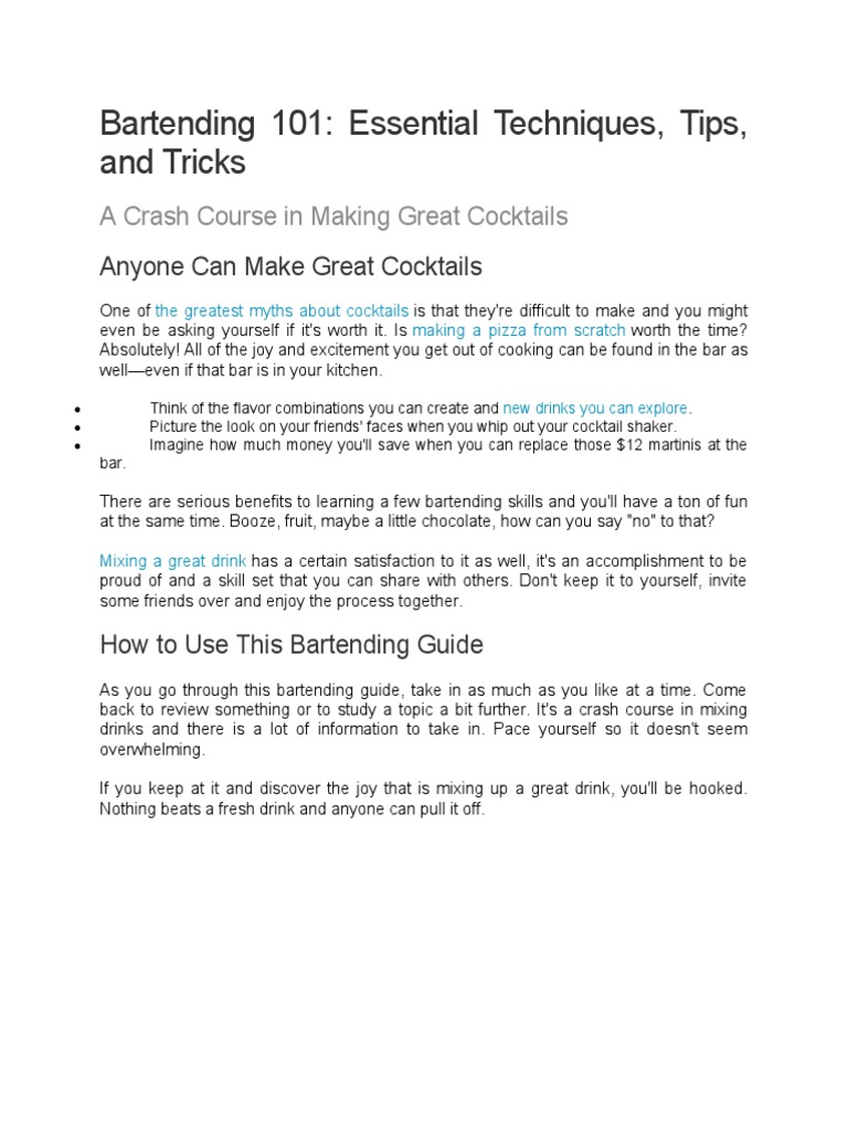 Bartending 101: Essential Techniques, Tips, and Tricks: A Crash Course ...