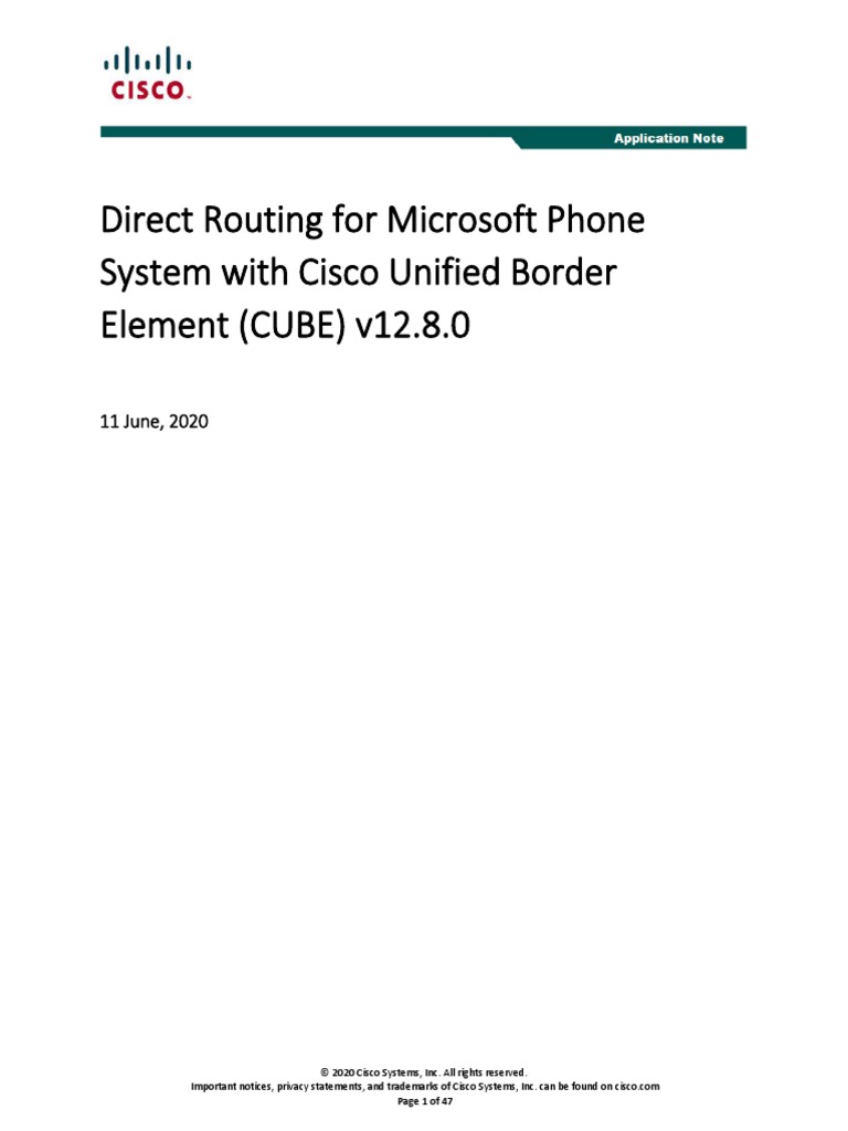 Direct Routing For Microsoft Phone System With Cisco Unified Border Element (CUBE) v12.8.0 | PDF ...