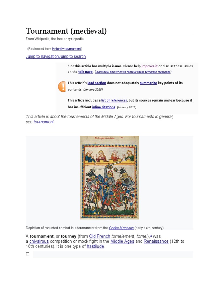 Medieval Knightly Tournaments | PDF | Middle Ages | Royal And Noble Courts