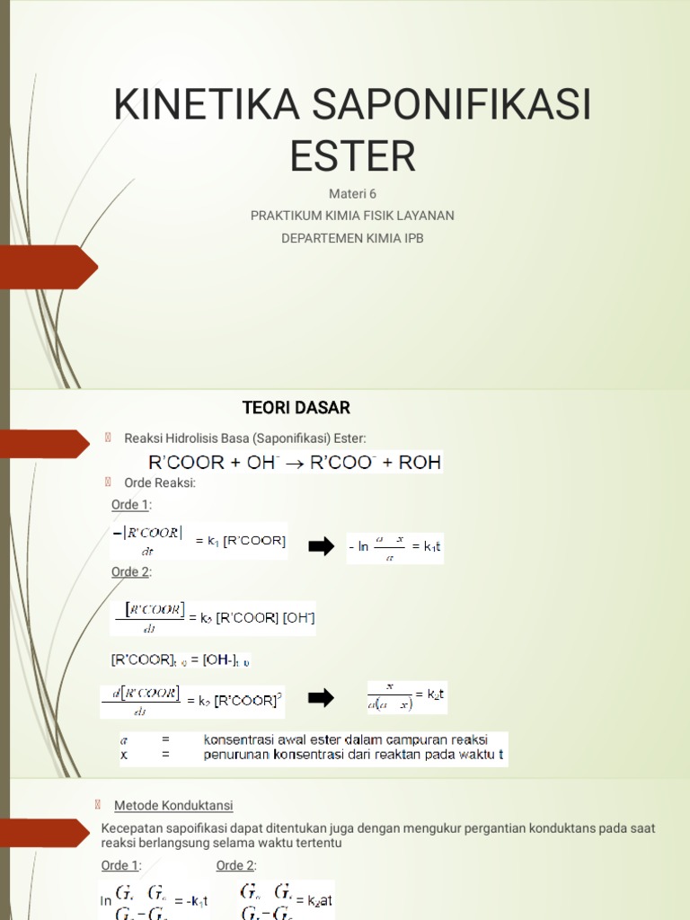 Materi 6 Kinetika Saponifikasi Ester PDF | PDF