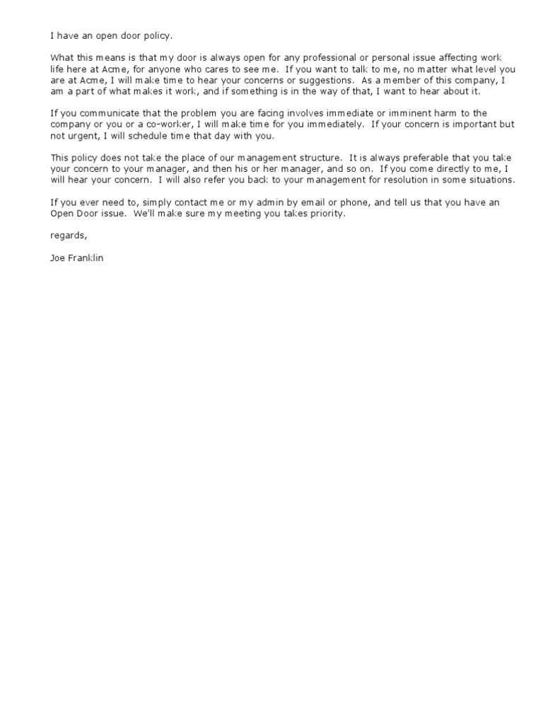 Open Door Policy Letter | PDF