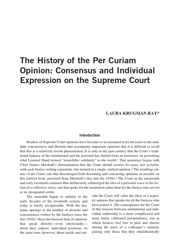 The History of The Per Curiam Opinion: Consensus and Individual ...