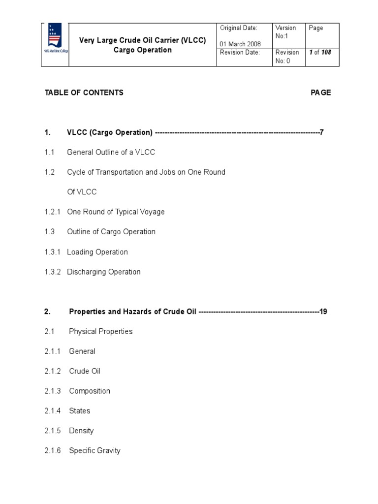 Deck Cadet Booklet For VLCC Operations | PDF | Petroleum | Oil Tanker