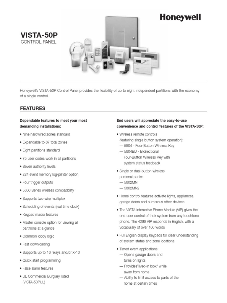 VISTA 50P Data Sheet | PDF | Relay | Information And Communications ...