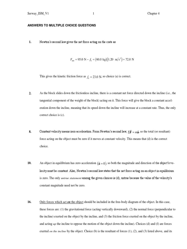 Answers To Multiple Choice Questions | Download Free PDF | Friction | Force